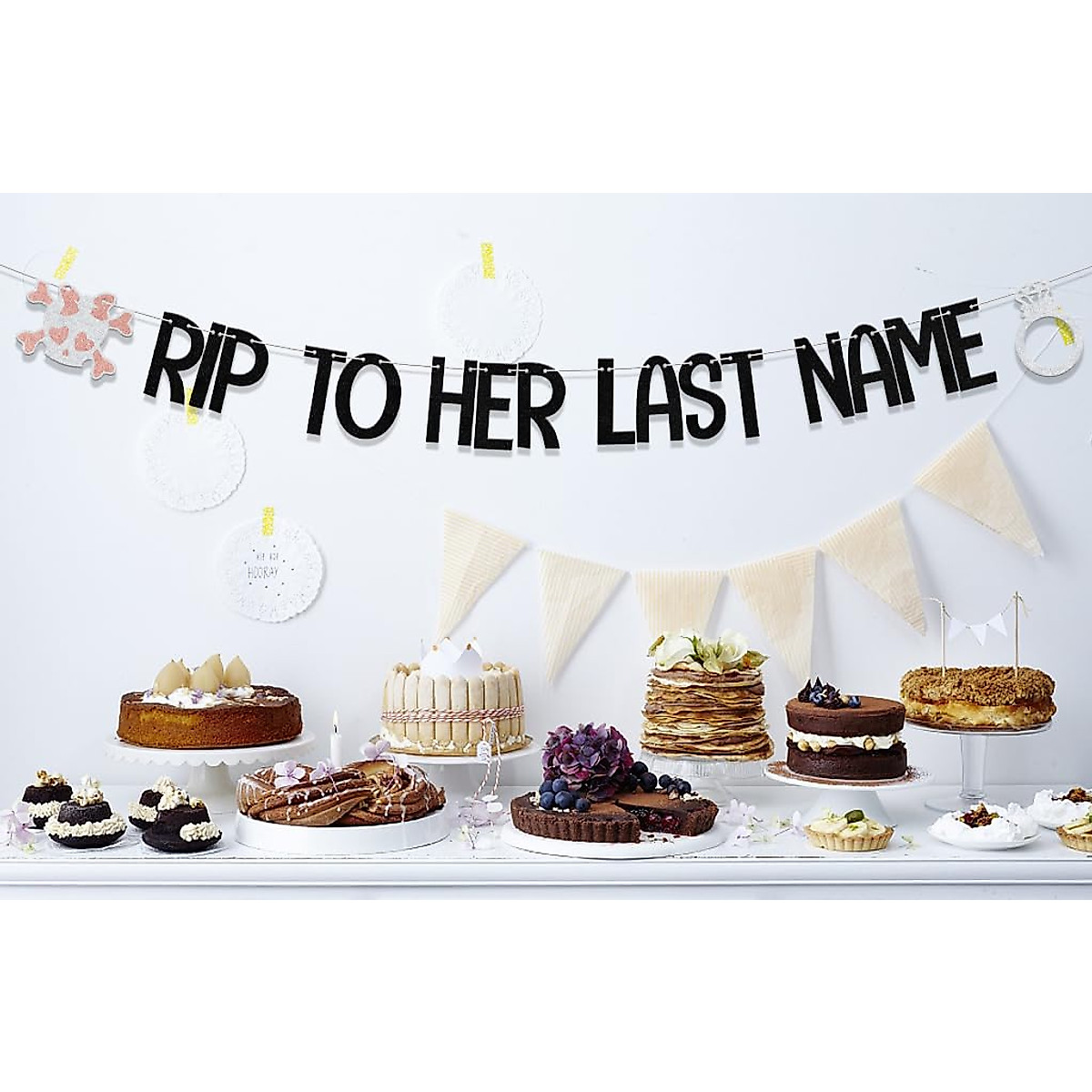 Rip To Her Last Name Banner,Rip Single Life Decor,Fun Bach Bride Or Die Wedding Engagement,Halloween Emo Bridal Shower Engagement Wedding Party Supplies Black