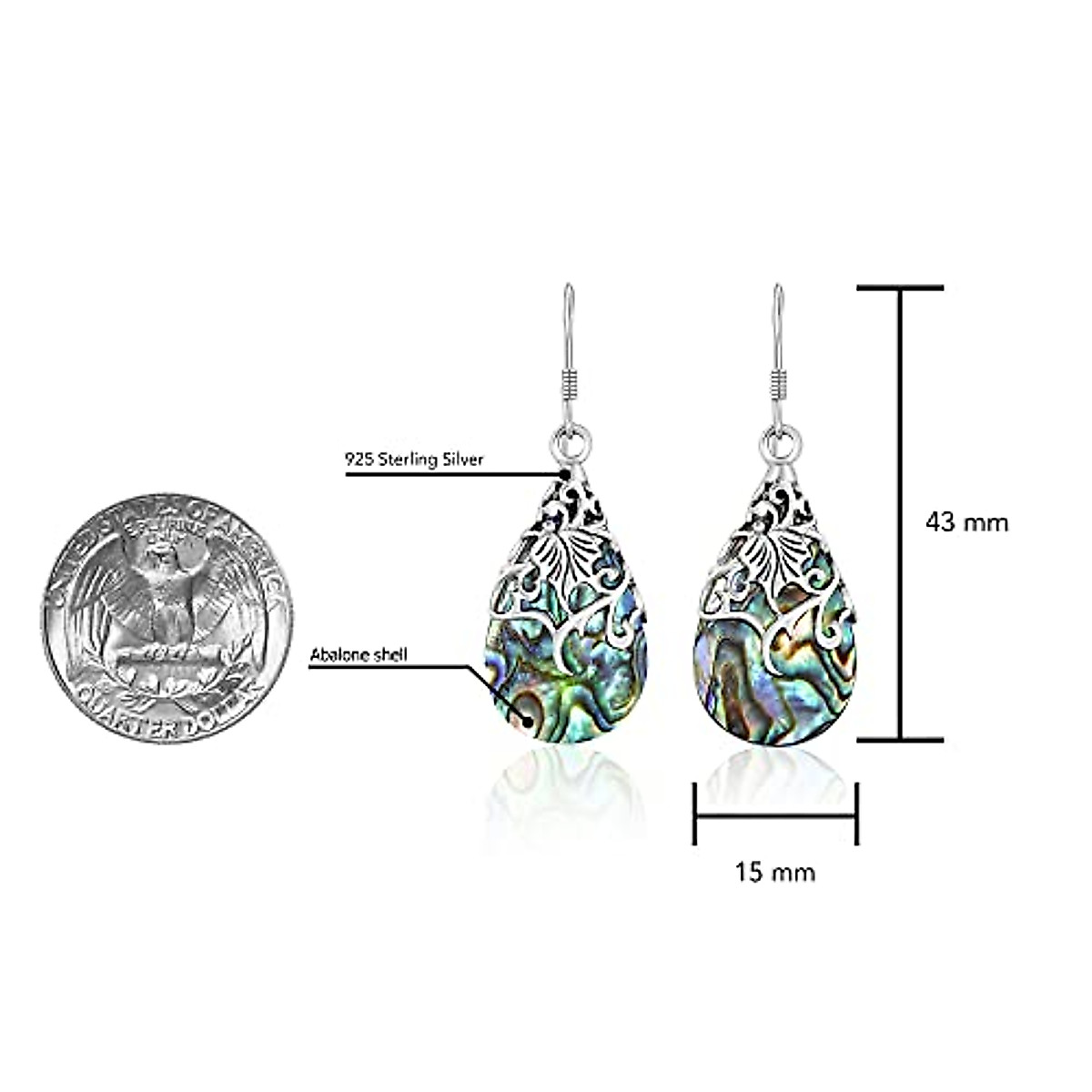 AeraVida Floral Vine Ornate Teardrop Abalone Shell .925 Sterling Silver Earrings | Abalone Earrings