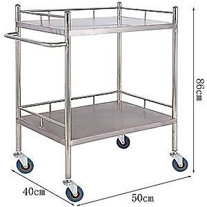 Utility Rolling Cart Kitchen Island Trolley Serving Catering Storage Cart Trolley - Double Stainless Steel Medical Stroller Mute Trolley Four-Wheel Beauty Salon Clinic Practical