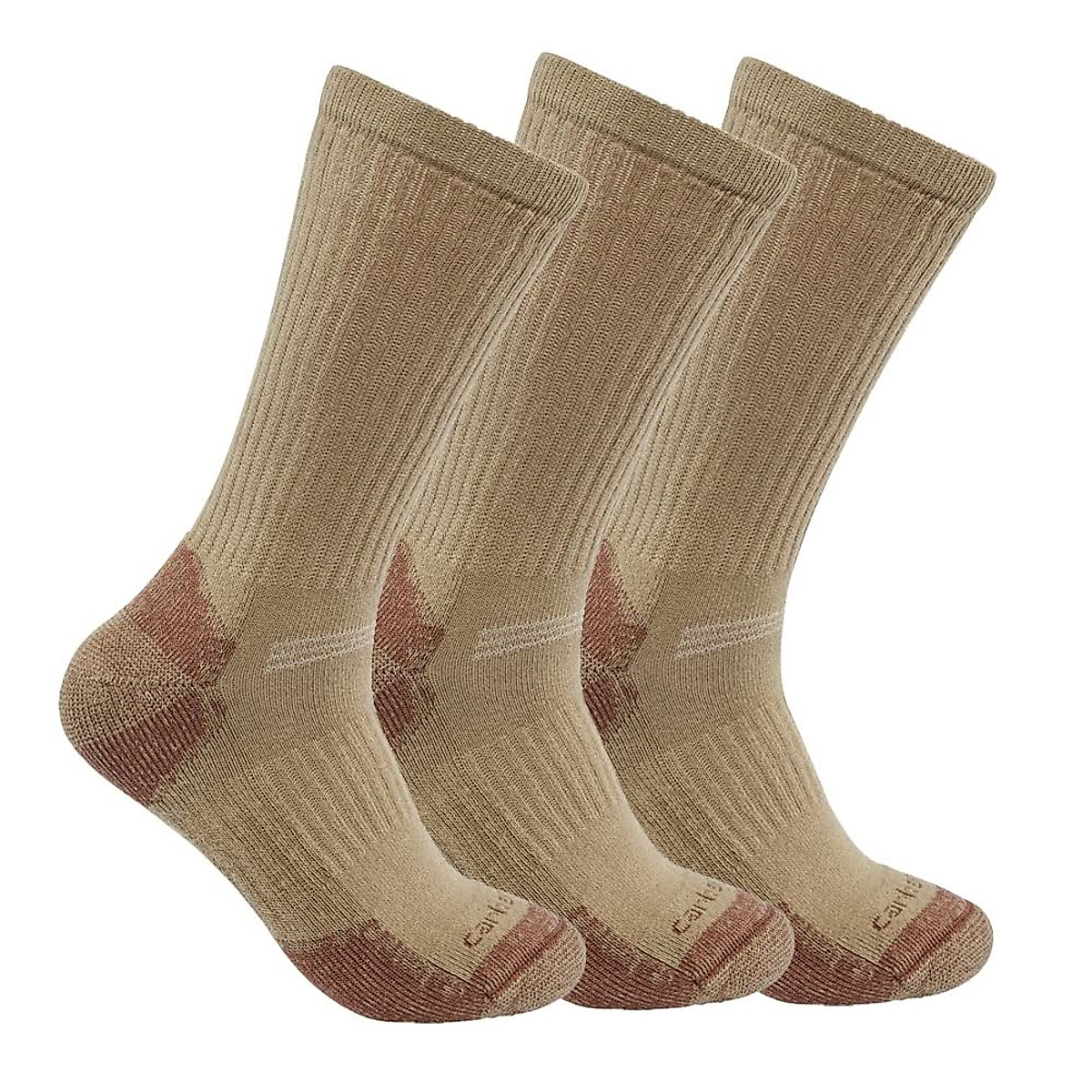 Carhartt Men's Midweight Cotton Blend Sock 3 Pack, Khaki, Medium