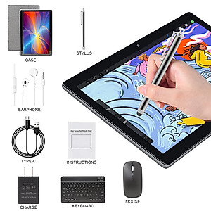 Android Tablet 10 inch,4GB RAM, 64GB Android 10.0 Tablet, 2MP+8MP Dual Cameras,Quad Core Processor, 6000mAh Battery,1280x800 IPS HD Display, GPS, Wi-Fi,Tablet (WiFi Version, with case)
