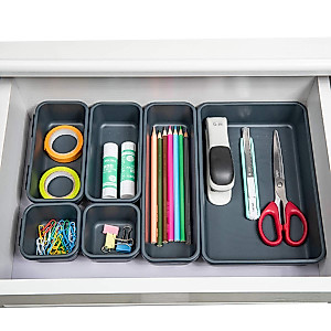 Backerysupply Set Of 22 Interlocking Desk Drawer Organizer Tray Black Drawer Dividers Storage For Office Supplies And Tools