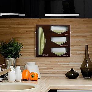 KMJ-USA Storage Bag Organizer for Food Baggies, Compatible with Ziploc, Glad, Hefty for Snack, Sandwich, Quart and Gallon - Mount in Cabinet, Counter or Wall, Beautiful Eco-friendly Bamboo