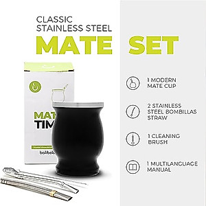 BALIBETOV Mate - Original Yerba Mate Cup, Yerba Mate Gourd with 2 Bombilla Mate - Complete Yerba Mate Set Kit includes Mate Cup and Bombilla Set, Yerba Mate Kit Set with Yerba Mate Tea Straw (Black)