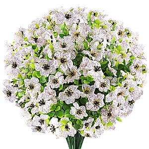 GREENRAIN 6 Bundles Artificial Flowers UV Resistant Fake Plants Outdoor Faux Plastic Flowers Garden Window Box Porch Home Decor (White)