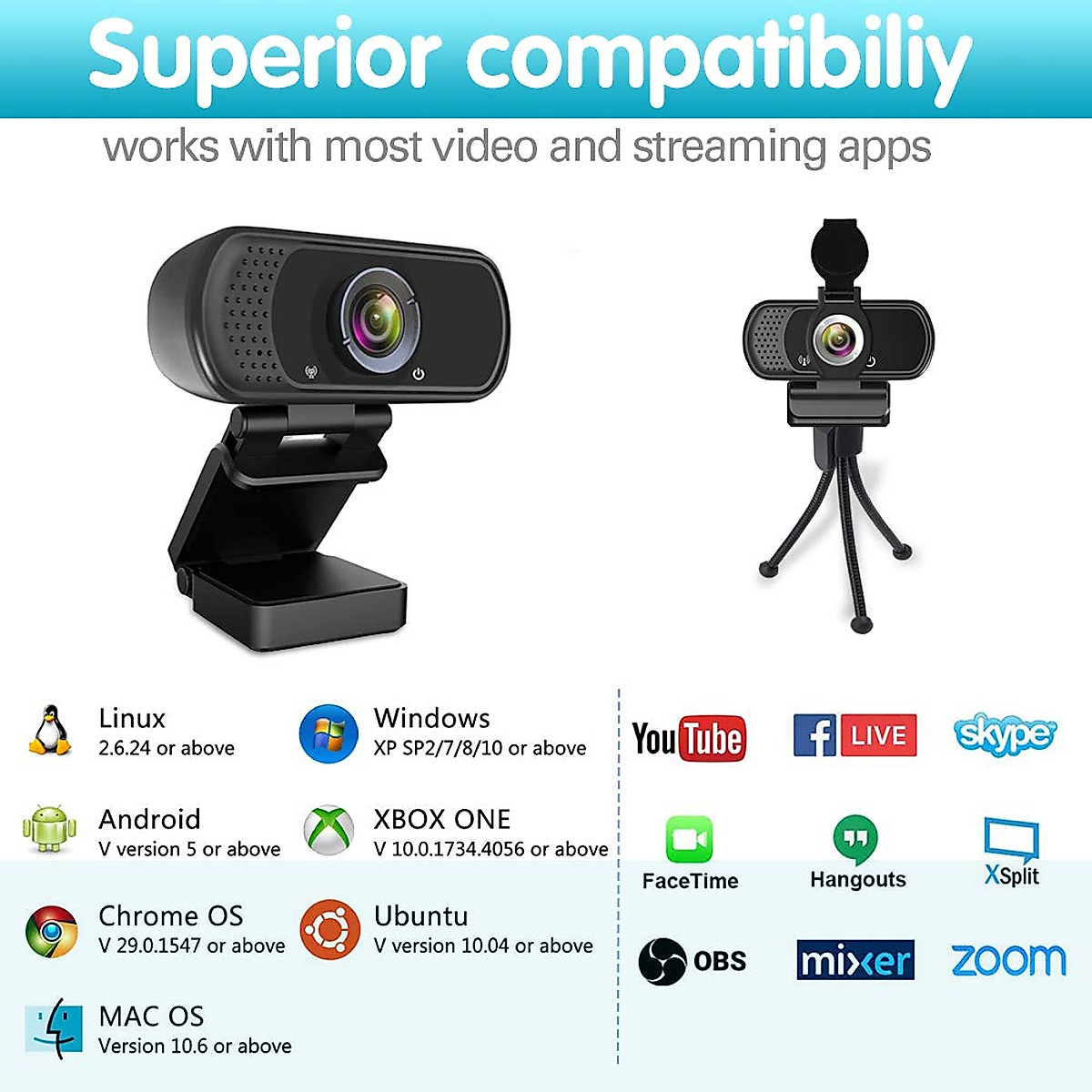 Webcam HD 1080p ,Live Streaming Web Camera with Stereo Microphone, PC Desktop or Laptop USB Webcam with 110 Degree View Angle, HD Webcam for Video Calling, Recording, Conferencing, Streaming, Gaming