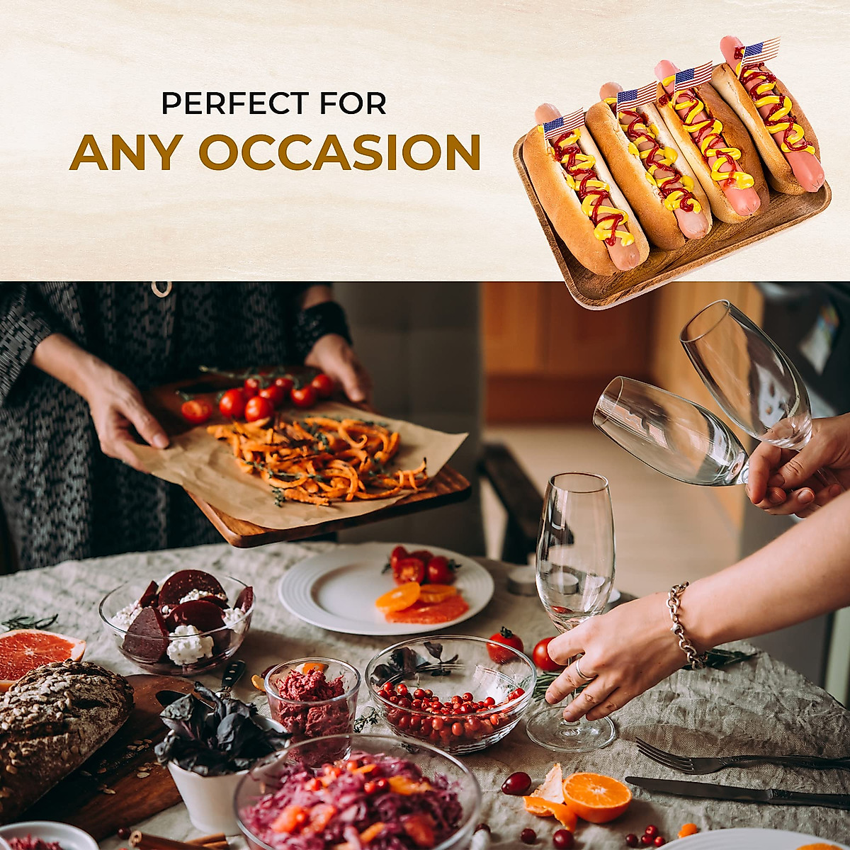 Personalized Wooden Serving Platters - Custom Wood Serving Tray with Raised Edges - Decorative Rectangular Wooden Trays for Food, Fruits, Snacks, Appetizers, and Home Parties - 12" X 5" X 0.75"