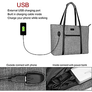 MOSISO USB Port Laptop Tote Bag for Women,Compatible with MacBook Air 15 inch M3 M2/Pro 16 M4 M3 M2 M1,15-15.6 inch Notebook, Work Travel Business Computer Bag with Small Purse, Gray