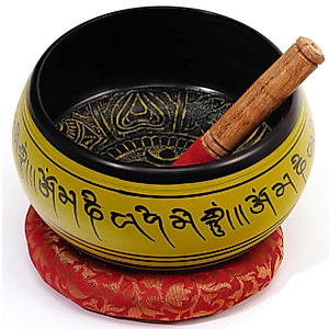 Painted Aluminum Singing Bowl. 9" Diameter. Wood Mallet and Cushion Included