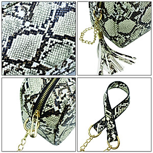 RARITYUS Women Girls Snakeskin Crossbody Purse Shoulder Bag with Fashion Cute Tassels Adjustable Strap for Women Teen Girls