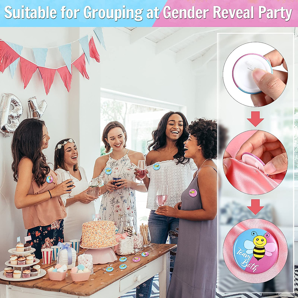 Dilunave 50 Pieces Bee Gender Reveal Button Pins Team Boy, Girl or Both Buttons Pins Badges kit Bee Theme Gender Reveal Party Favors in Pink and Blue for Baby Shower Gender Reveal Party Game Supplies