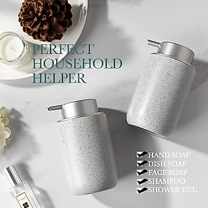 GIRLUFO Gray Foaming Soap Dispenser,Ceramic Foam Dispenser with Silver Plastic Soap Pump for Bathroom&Kitchen,Refillable Soap Dispenser,12oz Hand Soap Dispenser