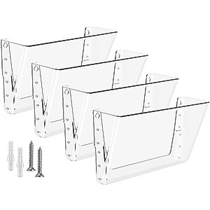 MaxGear Acrylic Wall File Organizer 4 Pockets, Clear Wall Mounted File Holder, Plastic Hanging Paper Organizer, Wall Bins for office, School and home, 13x4x7 inches