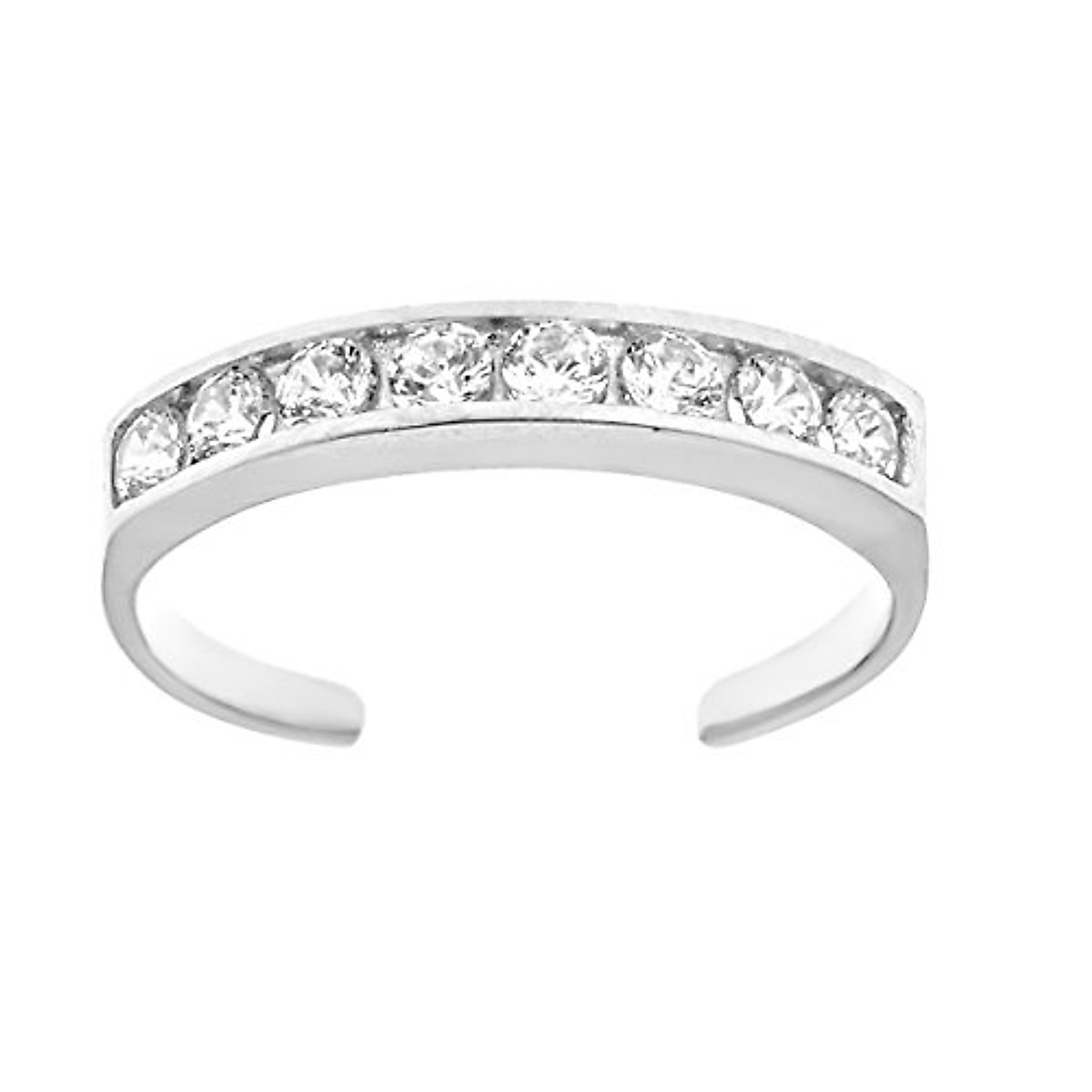 Ritastephens 14k White Gold Eternity Band Cubic Zirconia Toe Ring Channel Set Adjustable Body Jewelry