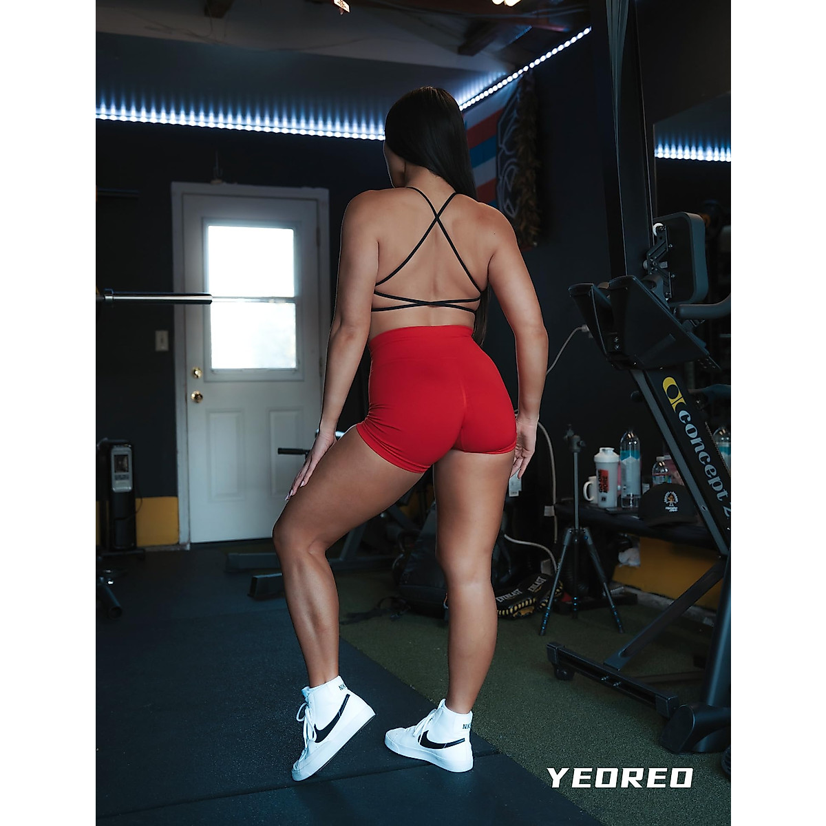YEOREO Women Intensify Athletic Shorts Seamless Scrunch Workout Shorts High Waisted Active Gym Yoga Shorts Formula Red XS