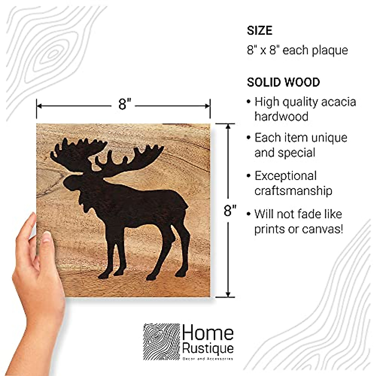 HomeRustique Real Wooden Cabin Decor with Bear, Deer and Moose (Set of 3) - Woodland Rustic Wall Decoration for Home, Log Cabin, Hunting Theme, Mountain Lodge or Bathroom, Animal Pictures Decor