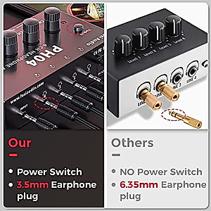 Fosi Audio PH04 4 Channel Headphone Amplifier Stereo Audio Amp with 12V 1.5A Power Adapter Ultra-Compact Portable Headphone Splitter for Studio and Stage