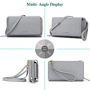 Peacocktion Women Wallet Purse Credit Card Holder with RFID, Large Capacity Crossbody Wristlet Clutch 2 Straps, Gray