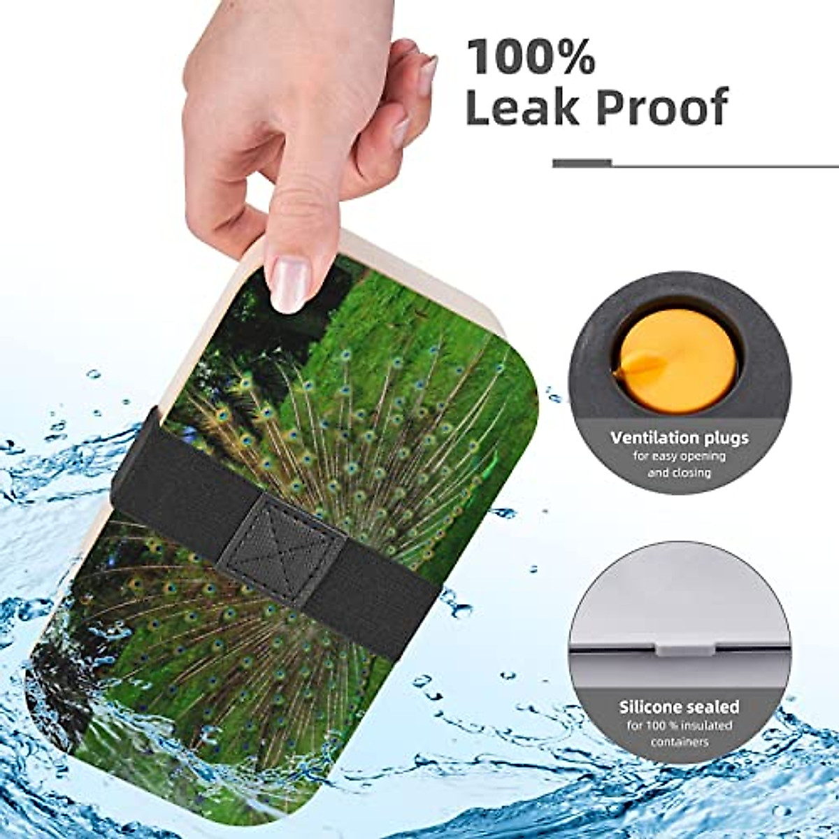 KOOLR Peacocks Print Bento Box Adult Lunch Box With 2 Compartments Stackable For Work Picnic Leak Proof Bento Box