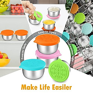 Stainless Steel Condiment Containers with Lids, 4 x1.7 oz Salad Dressing Container To Go, Leakproof Reusable Sauce Container with Silicone Lids, Small Dipping Sauce Cups for Lunch Box Picnic Travel