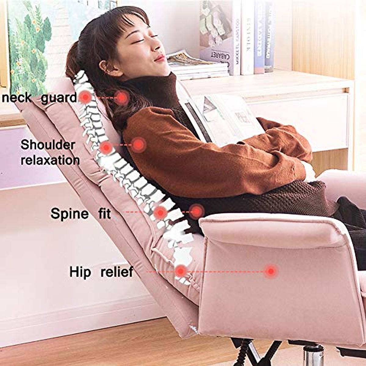 HQBL Ergonomic Adjustable High Back Recliner,Dutch Fleece Home Office Chair,360° Swivel Soft Seat with Padded Arm,for Computer Game/Executive/Rest