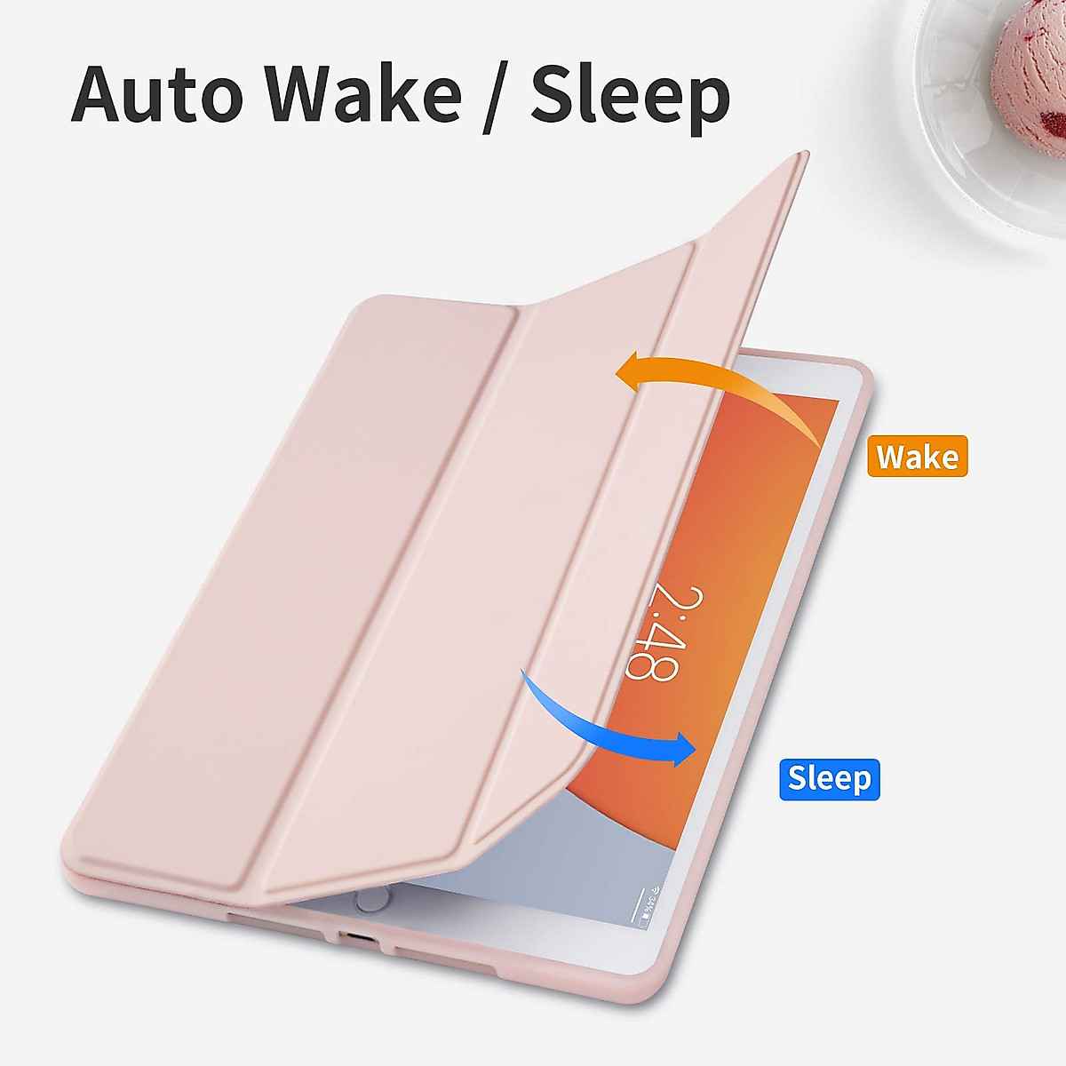 GHINL for iPad 9th/8th/7th Generation Case (2021/2020/2019) iPad 10.2-Inch Case with Pencil Holder [Sleep/Wake] Slim Soft TPU Back Smart Magnetic Stand Protective Cover Cases(Light Pink)