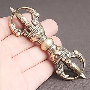 SEWACC Tibetan Vajra Dorge Antique Brass Dorje Vajra Pestle Four Strands Demon Pestle Buddhism Religious Supplies Tibetan Buddhist Decoration