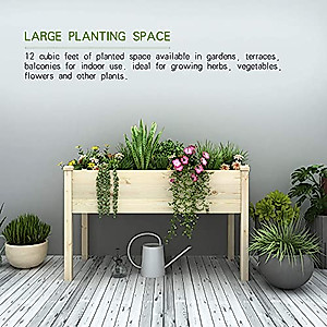 BIRASIL Outdoor Raised Garden Bed, Wood Planter Box for Vegetable Flower, Elevated Reinforced Large Garden Planters Boxes for Backyard Patio Gardening Balcony (48.5”L, Natural Wood)