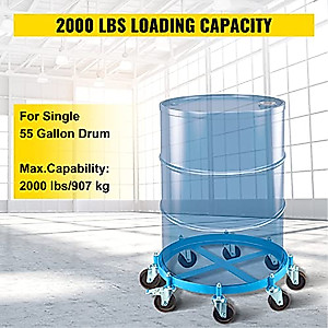 VEVOR Drum Dolly, 55 Gallon Drum Cart Dolly, Oil Drum Dolly with 2000 Lbs Capacity, Grease Drum Dolly with 8 Cast Iron Swivel Casters, Non Tipping for Workshops, Factories, Warehouses, Shops, Docks