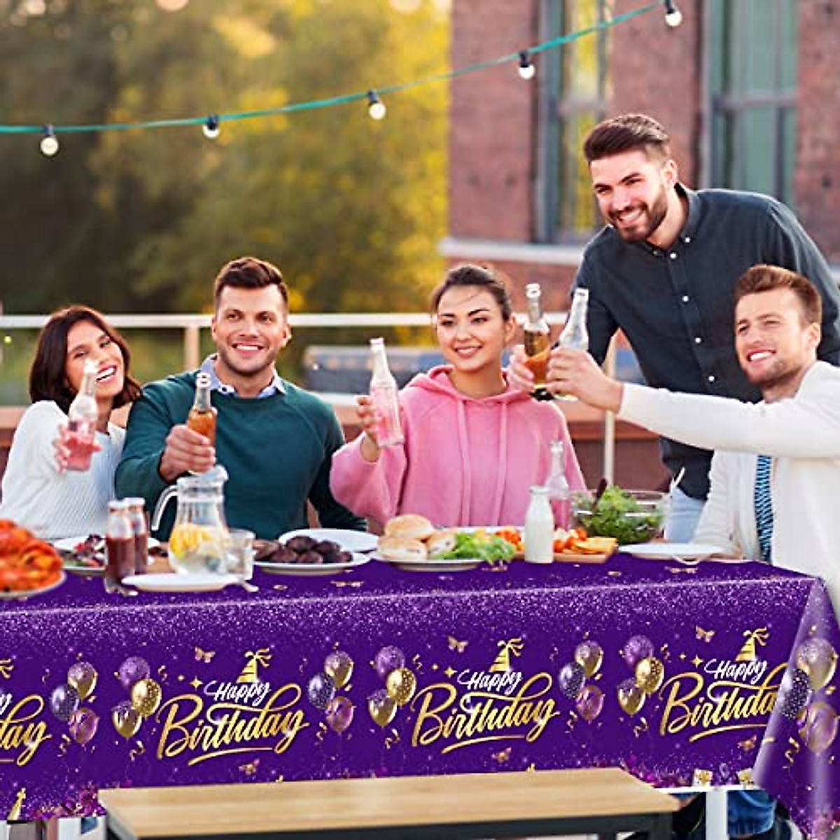 Happy Birthday Decorations-3pcs Birthday Tablecloth,Rectangle Plastic Disposable Birthday Table Covers Party Decoration for Men Women 90th 80th 70th 60th 50th 40th 30th Birthday (Purple)