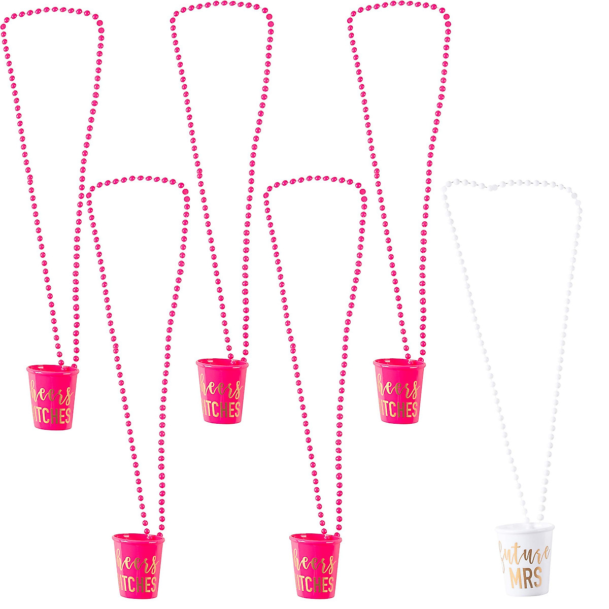 Juvale 6 Pack Pink Bachelorette Shot Glass Necklace, Cheers B*tches and Future Mrs Themed Party Favors (30 In)