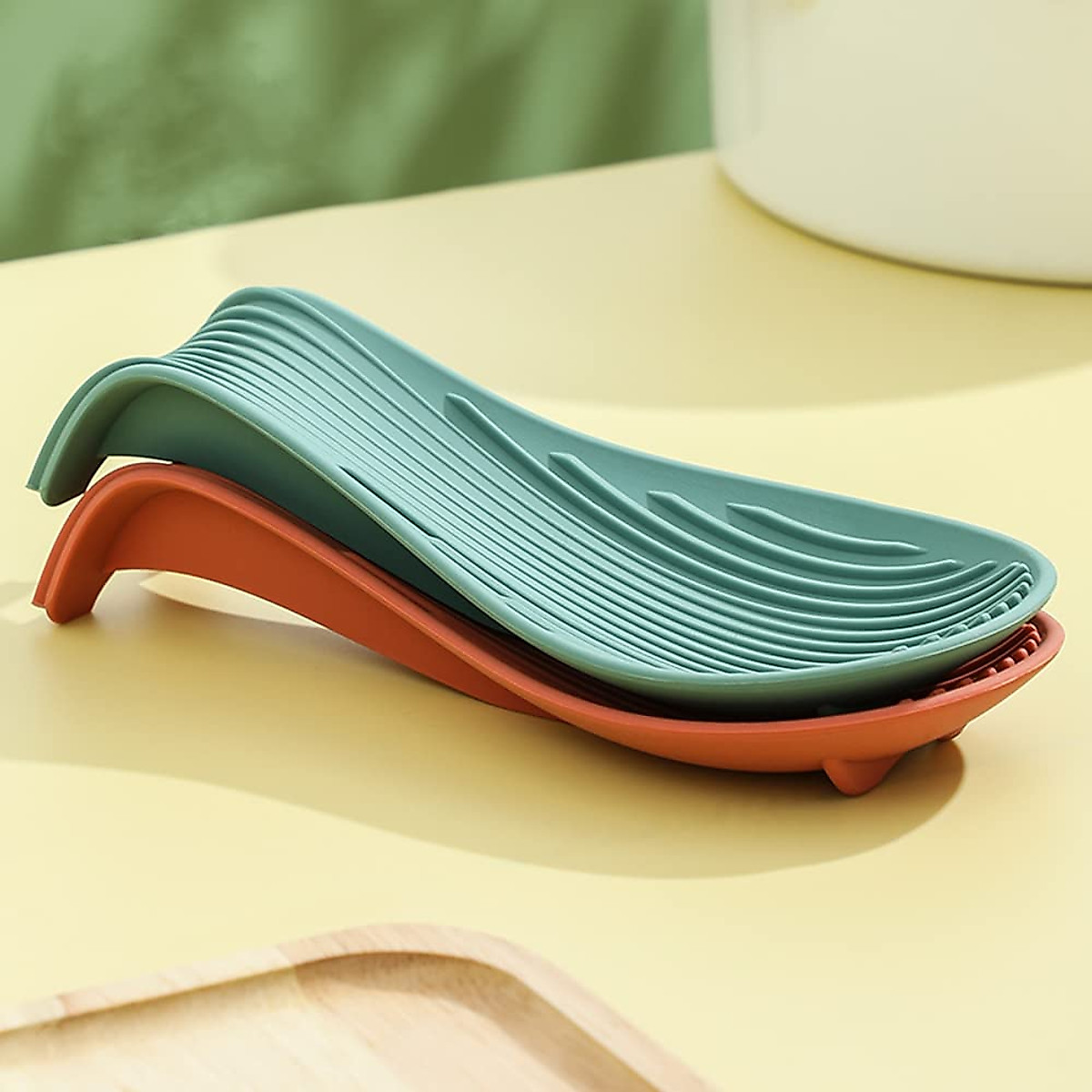 2 Pieces Silicone Spoon Rest,Heat Resistant Spoon Rest,Large Spoon Holder for Kitchen Counter Stove Top, Dishwasher Safe.