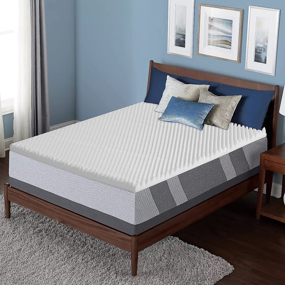 Spring Solution 2-inch Convoluted Egg Shell Bed Topper with Breathable Foam | Soft, Comfortable and Relaxing Bed Top Padding, Mattress Toppers Provide Support for Back and Lower Back, Twin, White