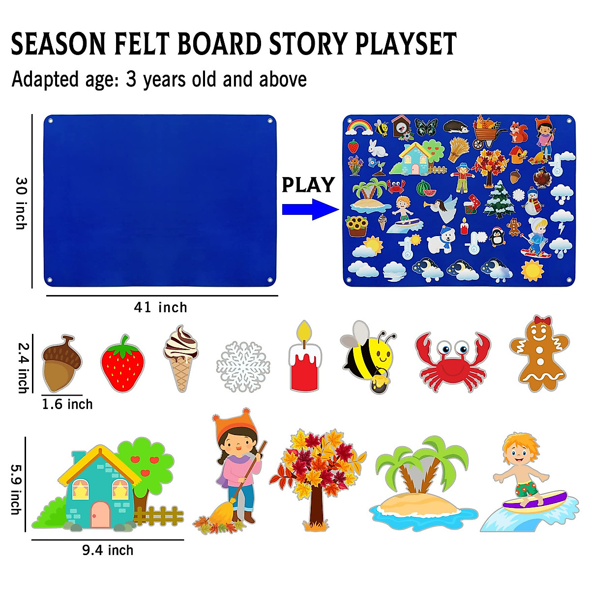 Craftstory Kids Weather Flannel Felt-Board Story for Toddlers Preschool Toys Season Weather Circle-Time Learning Centre 48 Pieces Early Educational Classroom Activity 3.5 Ft Wall Hang Gifts
