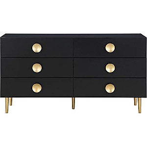 Meridian Furniture 842Black-D Zayne Collection Modern | Contemporary Dresser with Brushed Gold Metal Legs and Handle, 60" W x 18" D x 32" H, Black