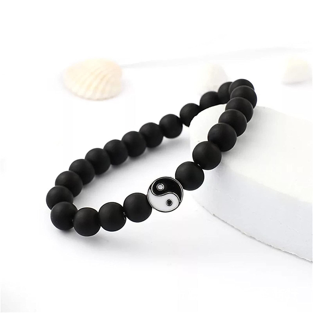 3Pcs Handmade Yin Yang Natural Stone Bead Bracelet Set for Women Men Best Friend Adjustable Braided Cord Strand Tai Chi Gossip Couple Matching Bracelet Friendship Jewelry Gift-B 3pcs