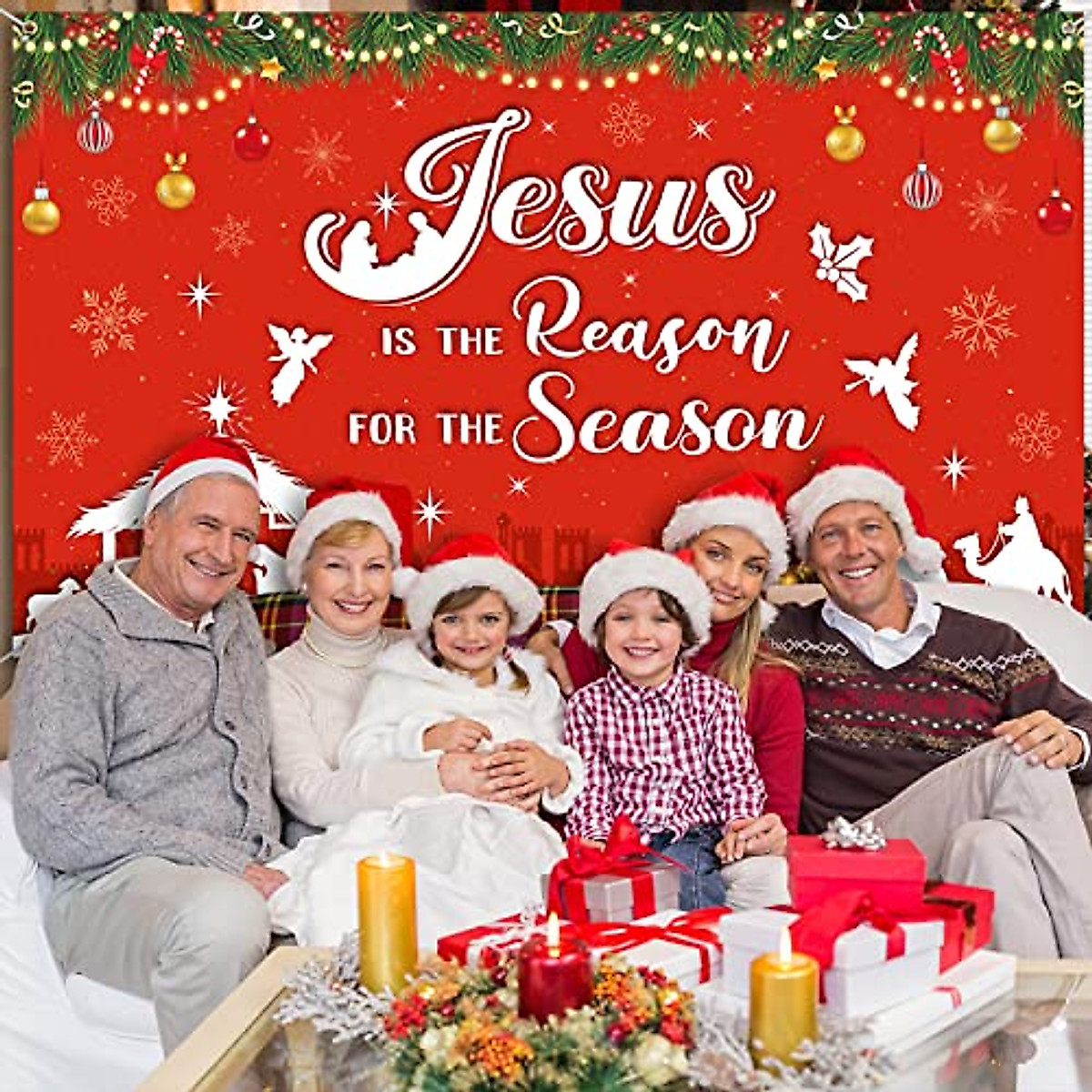 Christmas Religious Backdrop Jesus Is the Reason for the Season Xmas Photography Background Christmas Nativity Banner for Christmas Party or Fireplace and Outdoor Decoration, Christmas Eve, 6 x 3.6 ft