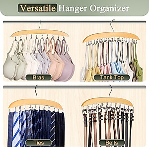 NANATI 2 Pack Bra Hangers for Closet Organizer, Bra Organizer with 40 Stainless Steel Hooks, Wooden Tank Top Hanger, Closet Organizers and Storage for Bras Camis Belts Ties, Natural
