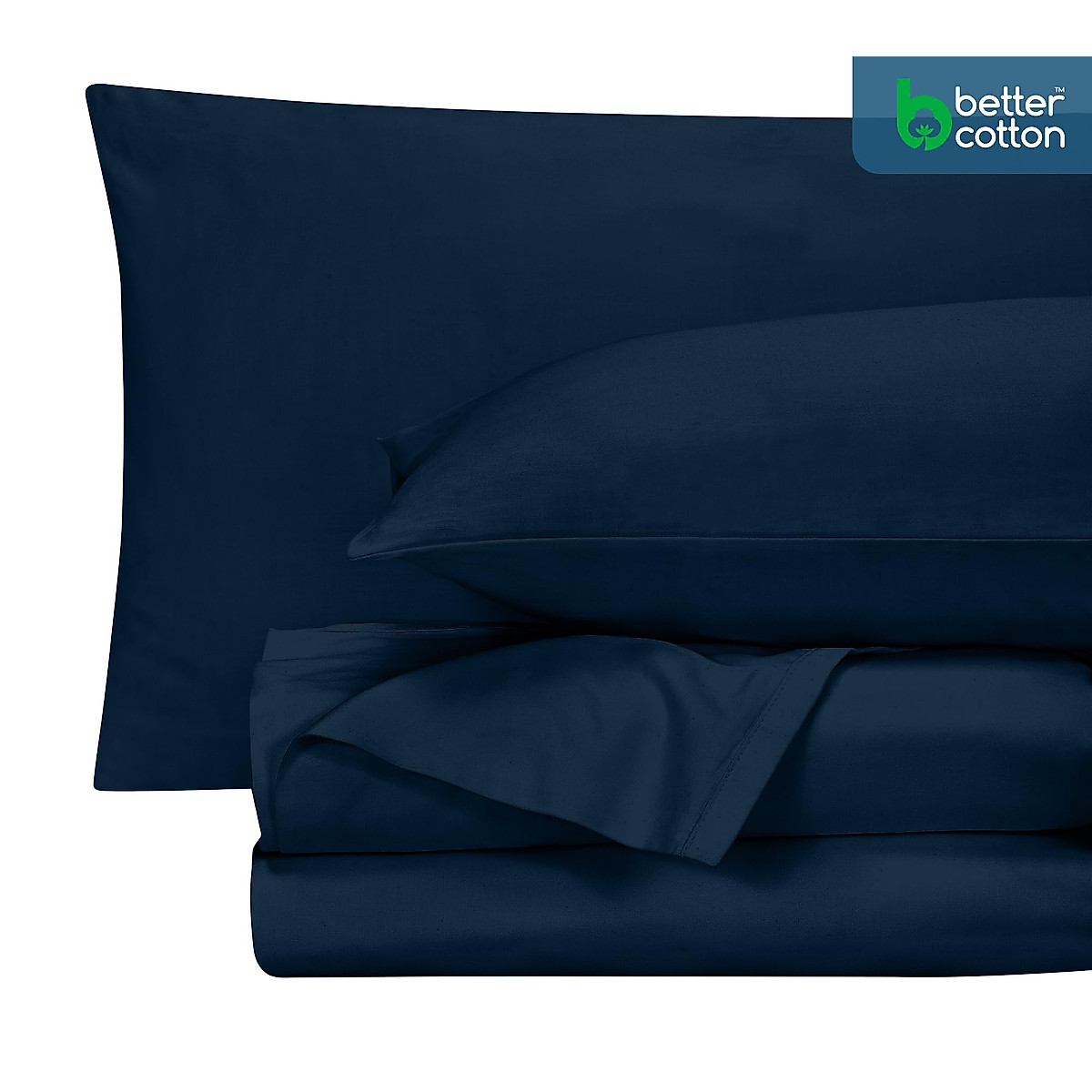 ROYALE LINENS 400 Thread Count 100% American Grown Cotton 4 Piece Sateen Queen Sheet Set - 1 Fitted Sheet, 1 Flat Sheet, 2 Pillow case - Navy Queen Bedsheet - Cotton Sheets - (Queen, Rivera Navy)