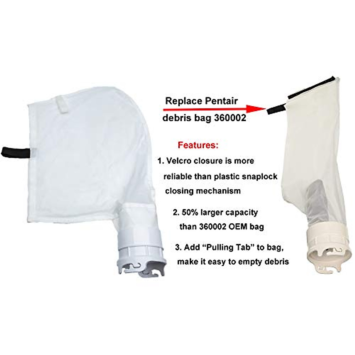 ATIE Pool Cleaner Fine Mesh Bag with Hook and Loop Fastener Enclosure Compatible with Pentair Kreepy Krauly Legend, Platinum Pool Cleaner Debris Bag 360002 and EU16 Bag