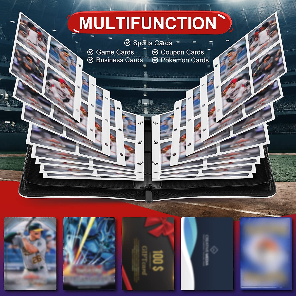 TAYCASE Small - 440 Pockets Display Album, Faux Leather Material, White Color, Compatible with Trading Cards, Sports Cards, Polaroid Photos, and More