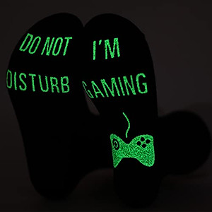 Do Not Disturb I'm Gaming Socks, Gaming Sock Funny Novelty Socks Teen Boys Mens Gamer Kids Gifts Cotton Socks Game Lovers Luminous (Ankle-1 Pair)
