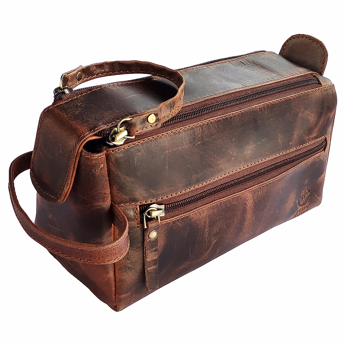 RUSTIC TOWN Leather Toiletry Bag for Men - Hygiene Organizer Travel Dopp Kit (Walnut Brown)