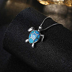 MILACOLATO Sea Turtle Pendant Necklace 18K White Gold Plated Sterling Silver Box Chain with Created-Opal Sea Turtle Charms Pendant Cute Animal Jewelry Birthday Gifts for Women Girls Mom Daughter