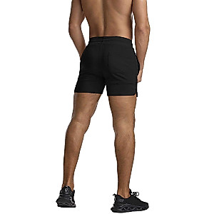 EVERWORTH Men's Solid Gym Workout Shorts Bodybuilding Running Fitted Training Jogging Short Pants with Zipper Pocket Black XL