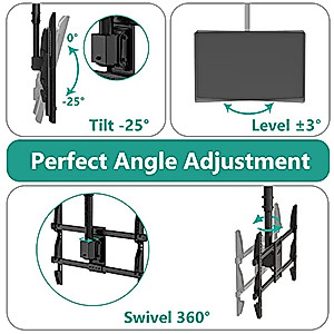 WALI Ceiling TV Mount, Full Motion Adjustable TV Mount Bracket Fits Most Ultrawide LED, LCD, OLED 4K TVs 37 to 70 inch, up to 110lbs, VESA 600x400mm (CM3770), Black