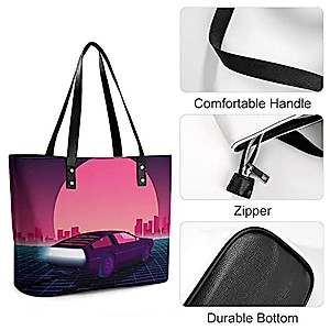 Womens Handbag Sunset And Cars Leather Tote Bag Top Handle Satchel Bags For Lady