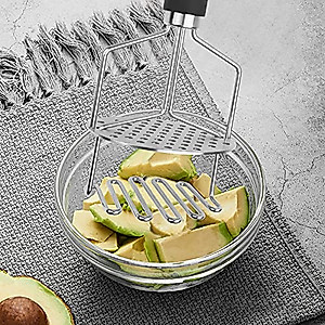 KUFUNG Potato Masher Stainless Steel, Potato Smasher Metal Wire Utensil for Best Mash for Bean, Avocado, Egg, Mini Mashed Potatoe, Banana & Other Food (2-Layers (Round holes 2), Silver)