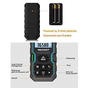 Laser Measure with Digital Angle Display, Mileseey by RockSeed 165 Feet with Electronic Level Control,M/in/Ft Unit Switching Backlit LCD and Pythagorean Mode, Measure Distance, Area, Volume