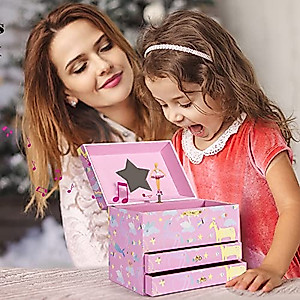 lekymo Jewelry Box for Girls Kids Jewelry Box Musical Ballerina Box for Girls, Unicorn & Mermaid Design Jewelry Box with 2 Pullout Drawers Jewelry Organizers for Bedroom Christmas Birthday Gifts